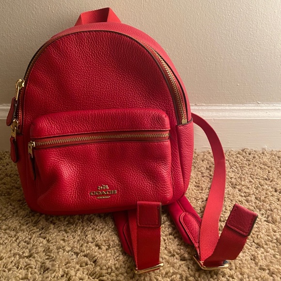 Coach | Bags | Coach Mini Charlie Red Backpack In Pebble Leather | Poshmark
